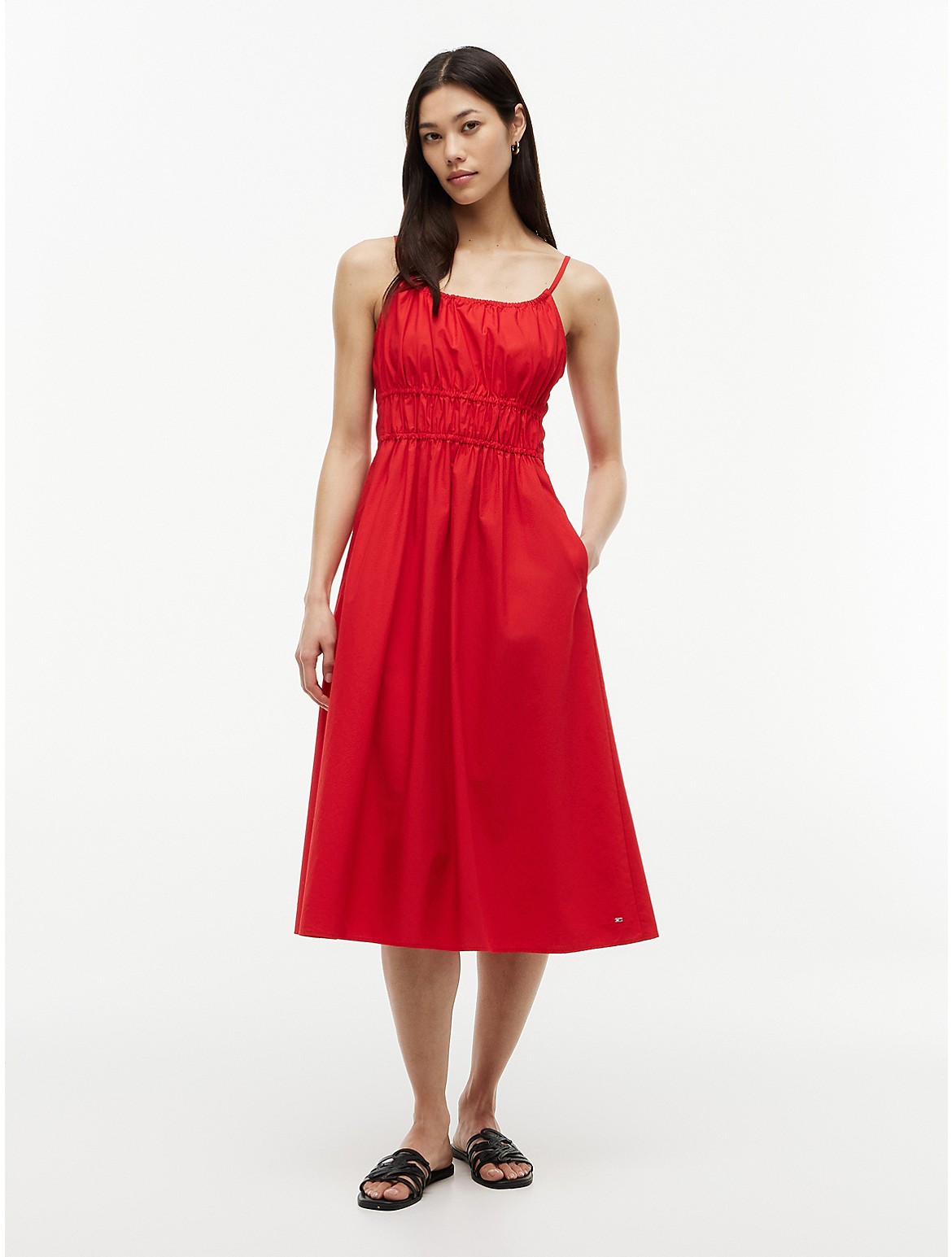 TOMMY HILFIGER Tommy Hilfiger Shirred Poplin Midi Dress